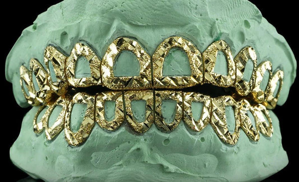 Gold 10k 14k 18k 22k Open Face Diamond Cut Grillz – Gold Teeth America